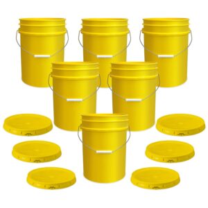 epackagesupply, 5 gallon plastic bucket with airtight lid i food grade bucket | yellow | bpa-free i heavy duty 90 mil all purpose pail reusable i made in usa | 6 count