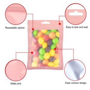 100 Pieces Smell Proof Bags,4 x 6 Inch Resealable Mylar Ziplock Food Storage Bags with Clear Window Coffee Beans Packaging Pouch for Food Self Sealing Storage Supplies (Pink)