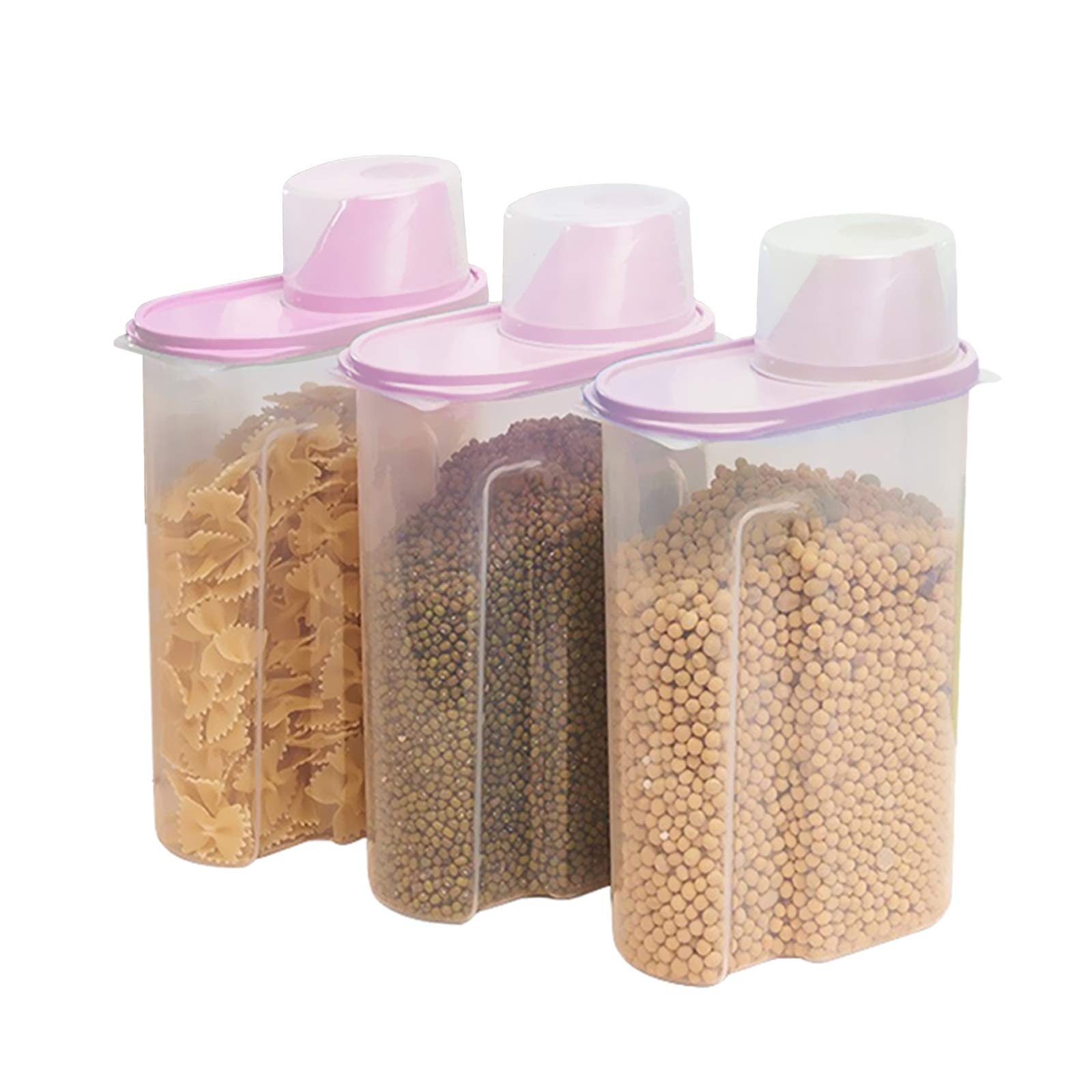 TRUSBER 3PACK 2.5L(89oz) Cereal Storage Plastic Jar Airtigh Transparent Kitchen Dry Food Dispenser Containers with Measuring Cup for Grain,Flour,Rice,Candy,Cookies,etc