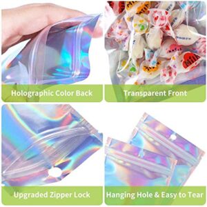 100 Pack Holographic Mylar Bags Smell Proof Resealable Pouch Bag Aluminum Foil Packaging Clear Front Ziplock Bag 2.8 x 3.9 inch for Food Jewelry