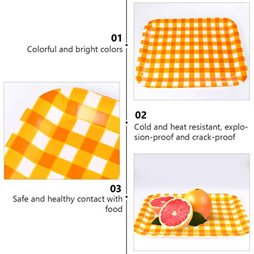 Hemoton Melamine Dinner Plates Rectangular Salad Plates Dining Dish Appetizer Serving Plates Fast Food Bread Fruit Tray for Home Kitchen Resturant (Check)