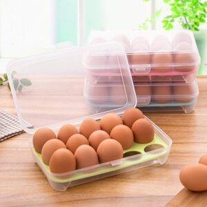 1 Piece Kitchen Refrigerator Eggs Storage Box 15 Eggs Holder Food Storage Container Storage Boxes Organizers(Green, Clear)