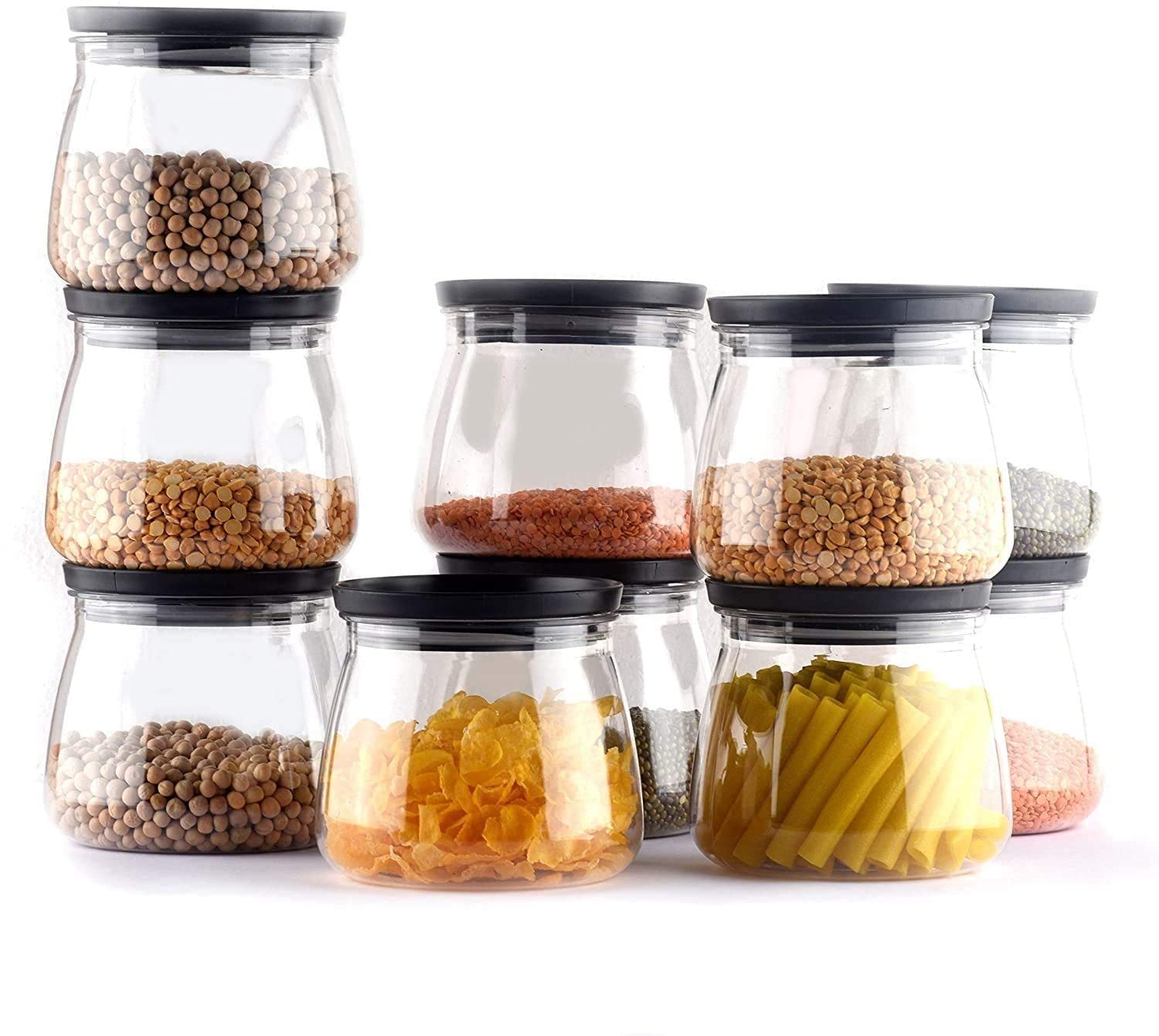 SHOPHOLIC Handi Shape Plastic Storage Container Jar Multipurpose For Kitchen (Set Of 6)