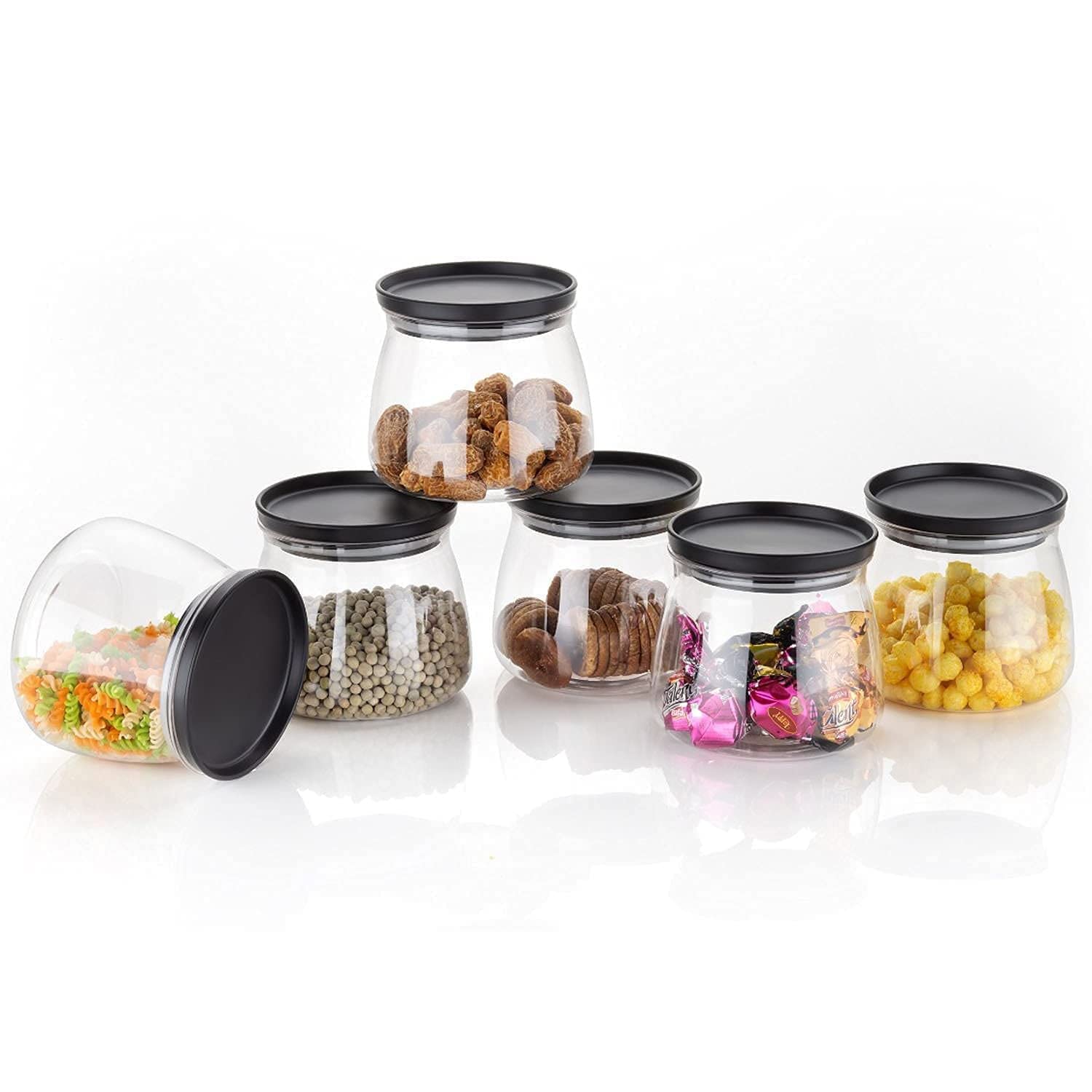 SHOPHOLIC Handi Shape Plastic Storage Container Jar Multipurpose For Kitchen (Set Of 6)