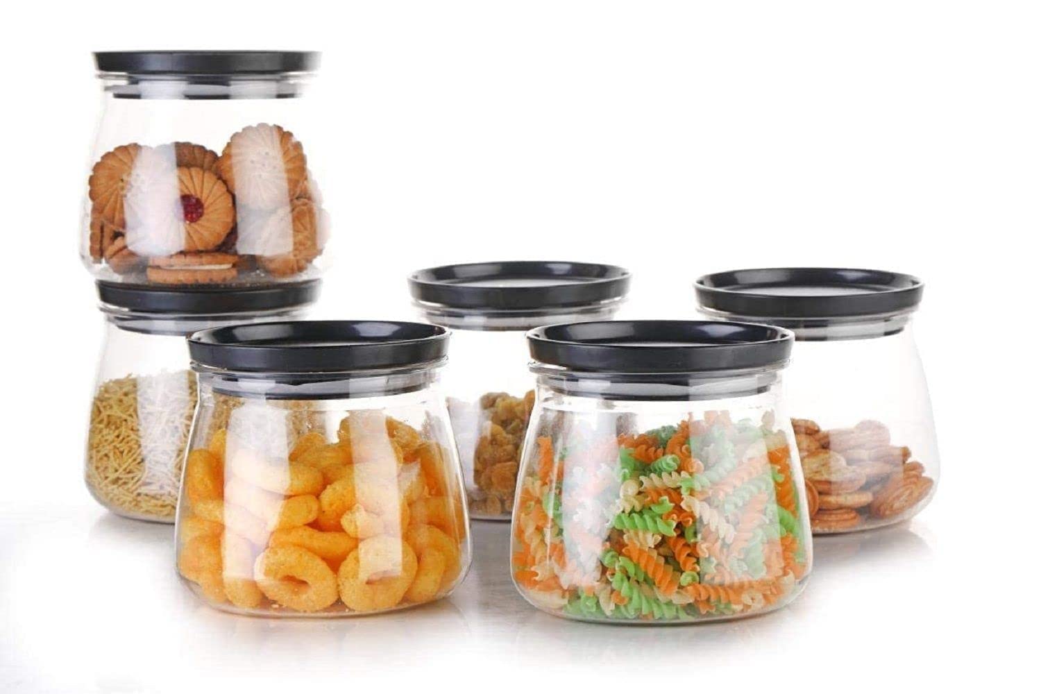 SHOPHOLIC Handi Shape Plastic Storage Container Jar Multipurpose For Kitchen (Set Of 6)