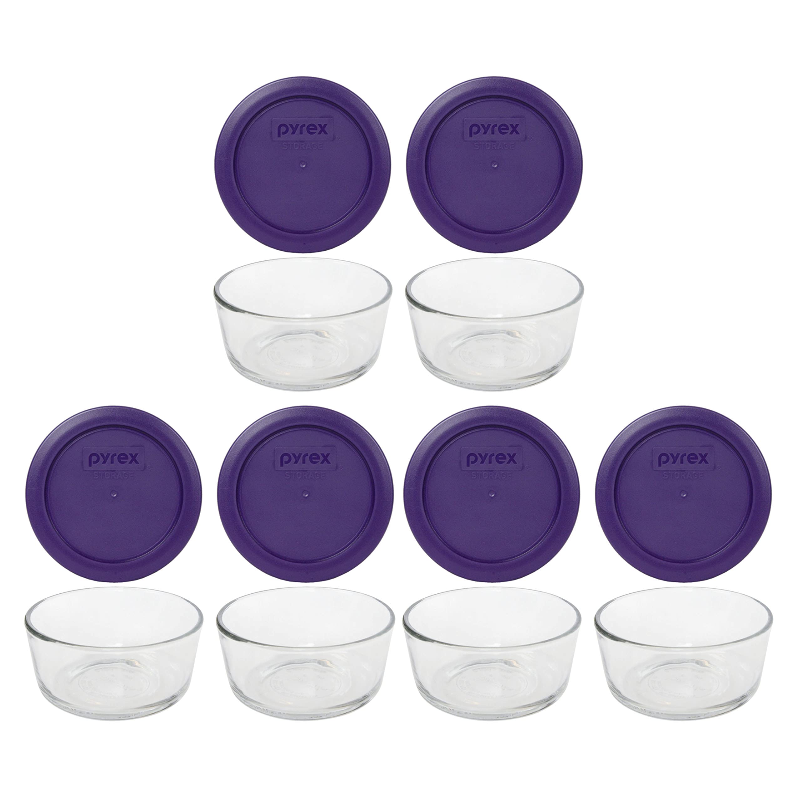 Pyrex (6 7200 Glass Dishes & (6) 7200-PC Plum Purple Lids Made in the USA