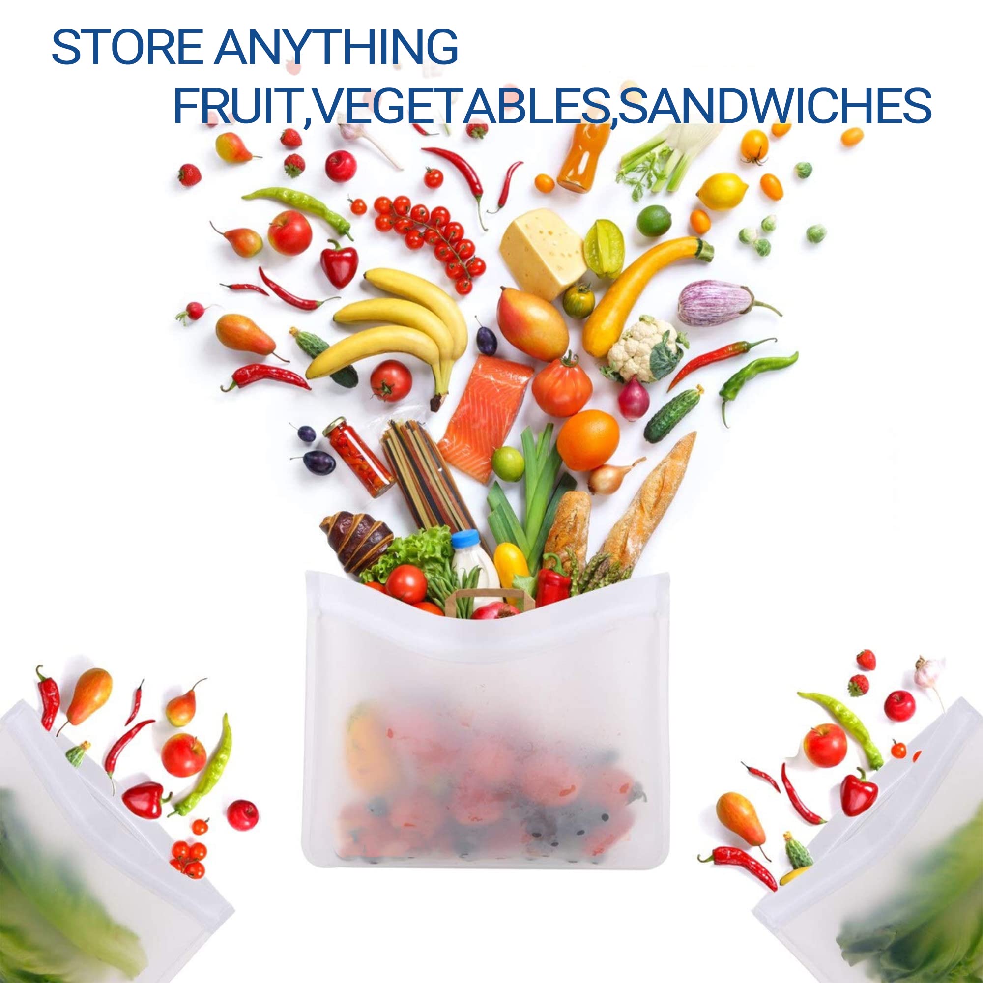 Reusable Food Storage Bags-BPA Free Reusable Ziplock Preservation Bags-4 size Flat Airtight Seal Food Storage Container,Food Preservation Bag for Storing Fruit Veggies Meat Milk Snack Sandwich