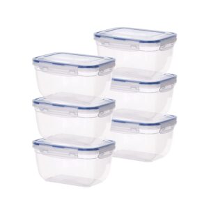 superio sealed food storage containers (6 pack) airtight leak proof meal prep containers, rectangle shape, microwave and freezer safe, bpa-free plastic (2.5 quart)