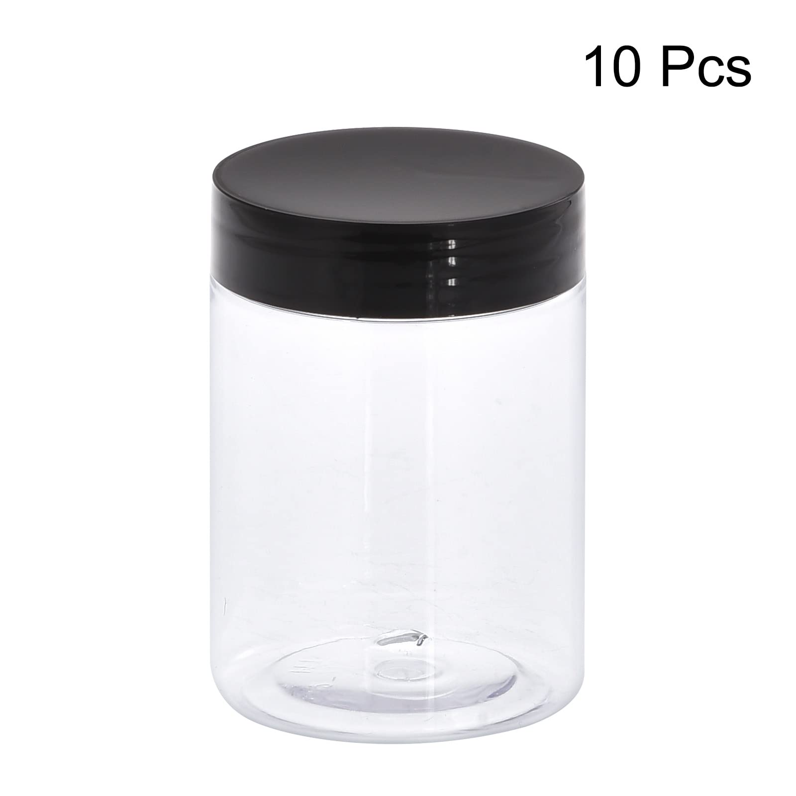 uxcell Round Plastic Jars with Black Screw Top Lid, 10oz/ 300ml Wide-mouth Clear Empty Containers for Storage, Organizing, 10Pcs