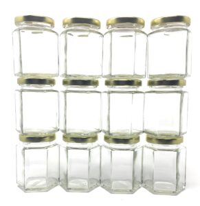 6 oz hexagon glass jar with gold metal lid by richards packaging 12-pack