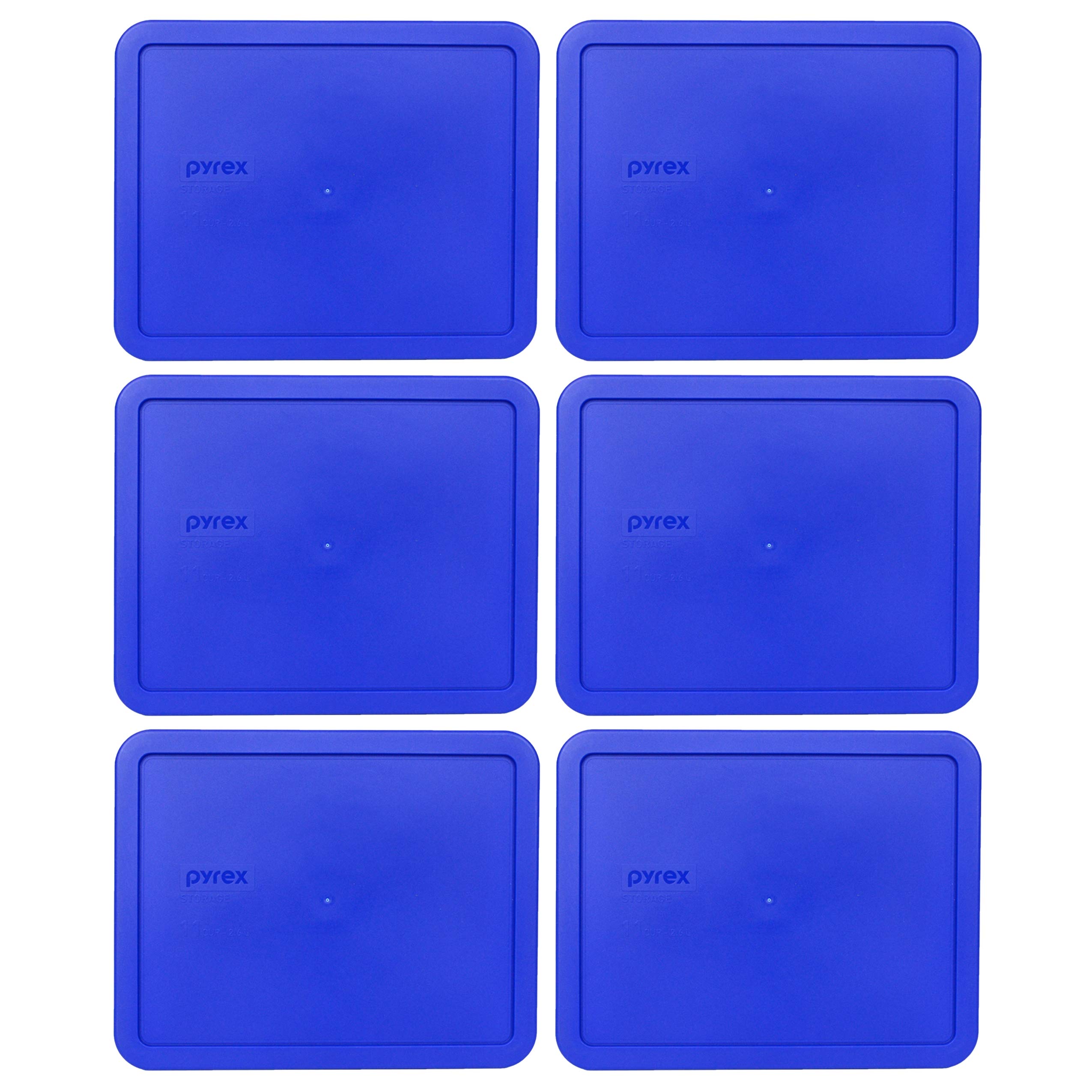 Pyrex 7212-PC 11 Cup Cadet Blue Rectangle Plastic Food Storage Lids - 6 Pack Made in the USA