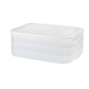 minlia multilayer stackable kitchen food storage box with cover dumpling fresh box food holder container storage tray(3-layers,white)