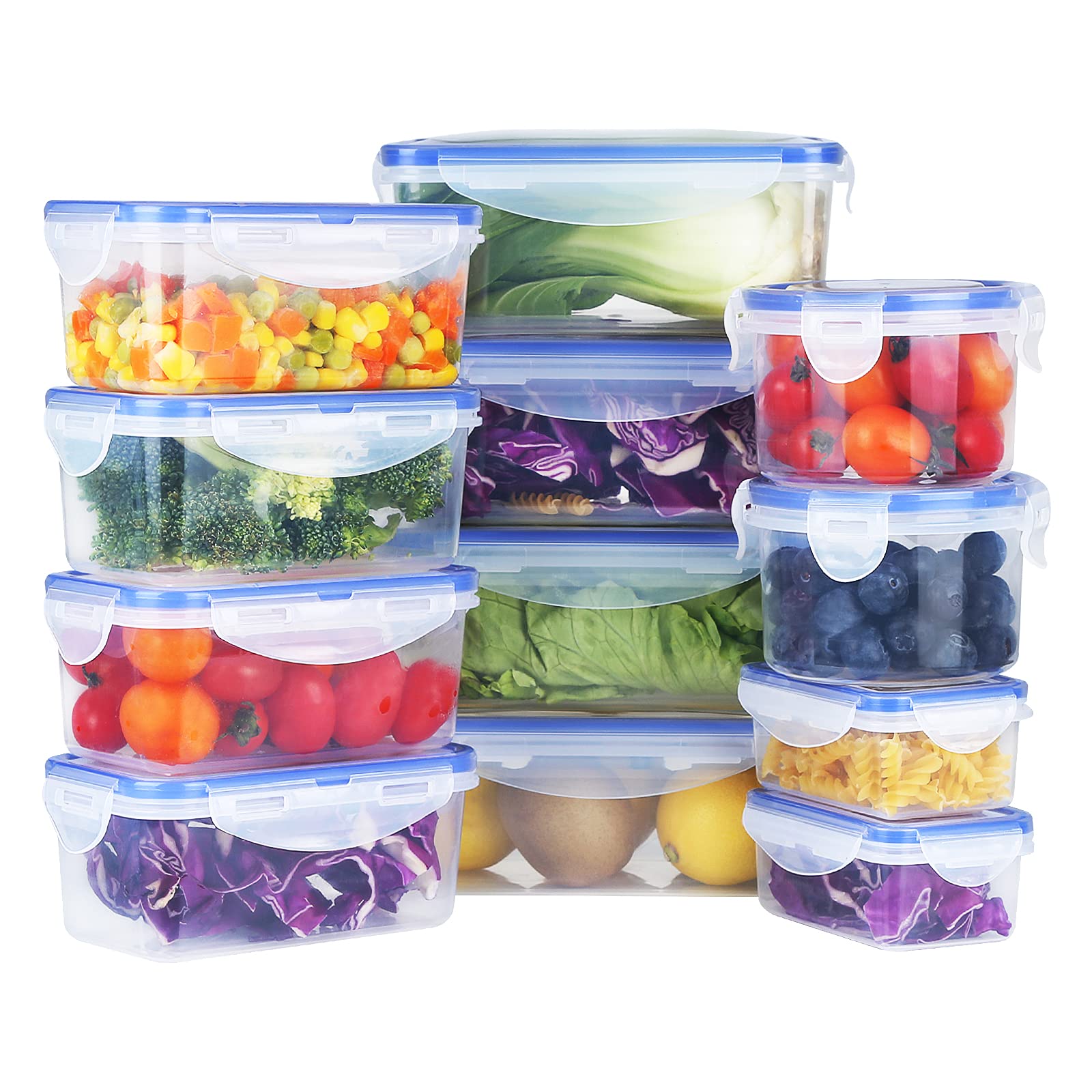 Tauno Clear Food Storage Containers with Lids, BPA Free Plastic Food Containers, Reusable Meal Prep Containers Food Containers for Lunch Boxes, 38 Cup /10 Quart Total, 12 Pack