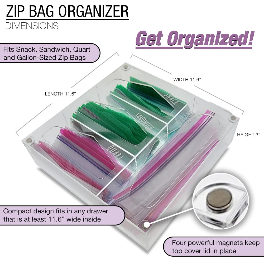 OnDisplay Luxe Acrylic Kitchen Drawer Zip Food Storage Bag Organizer