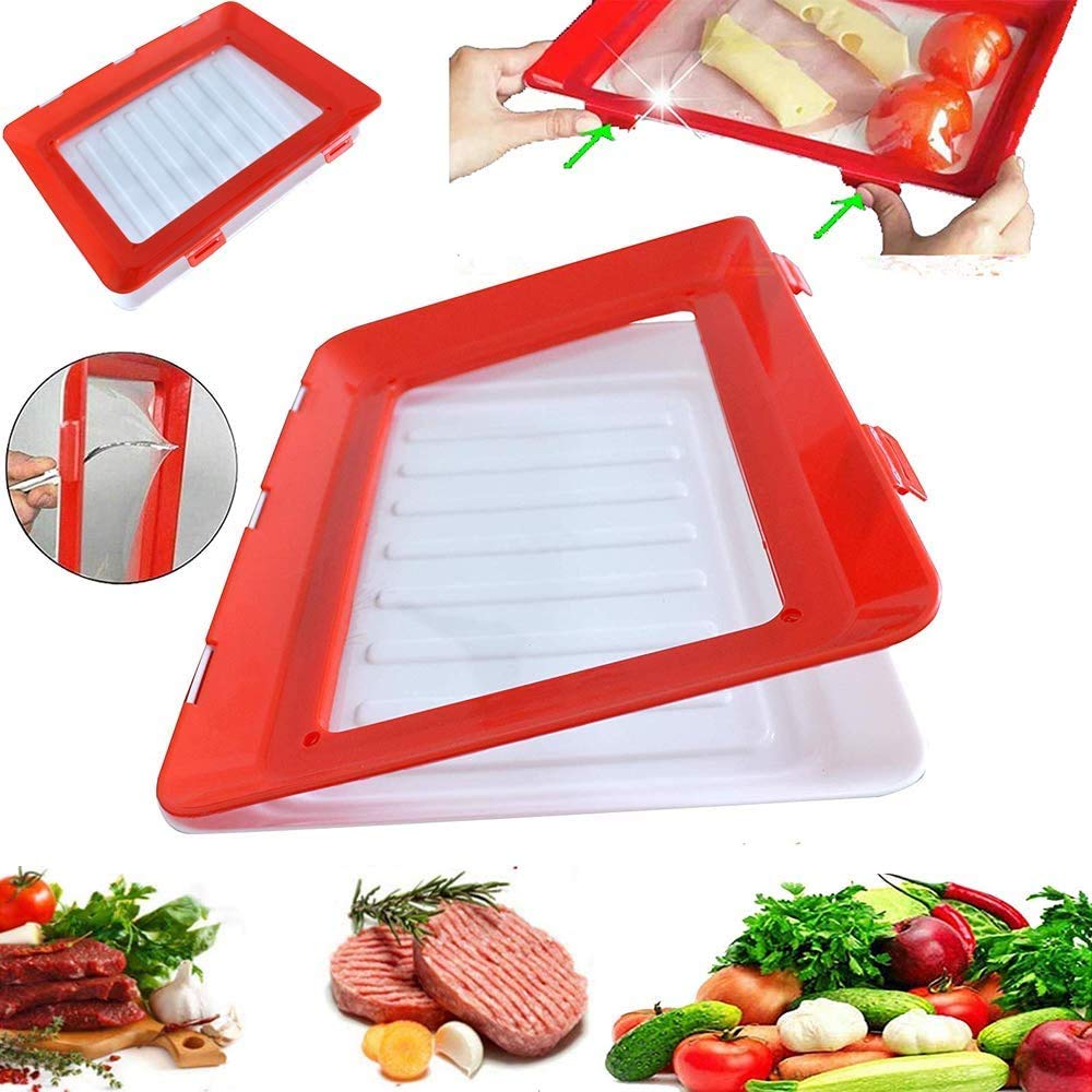 Yily 4 Pcs Plastic Preservation Tray Creative Food Preservation Tray,Replaceable Magic Elastic Film Buckle Vacuum Seal Keeps Food Fresh,Kitchen Tools Seal Storage Container