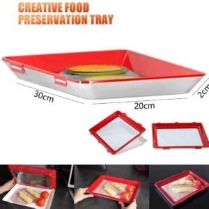 Yily 4 Pcs Plastic Preservation Tray Creative Food Preservation Tray,Replaceable Magic Elastic Film Buckle Vacuum Seal Keeps Food Fresh,Kitchen Tools Seal Storage Container