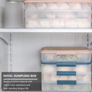 Hemoton Reusable Stackable Dumpling Food Containers Storage Organizer Dumpling Box Bins Holder with Lids for Refrigerator Blue