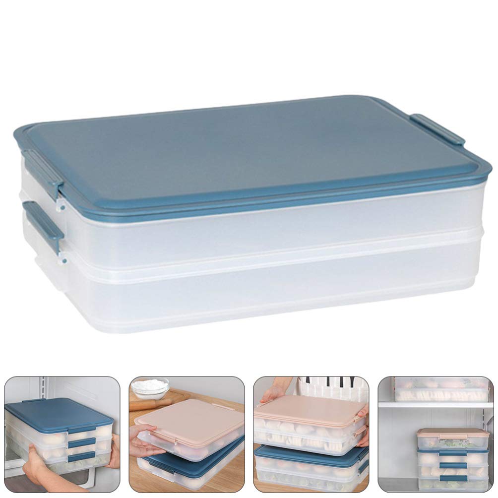 Hemoton Reusable Stackable Dumpling Food Containers Storage Organizer Dumpling Box Bins Holder with Lids for Refrigerator Blue