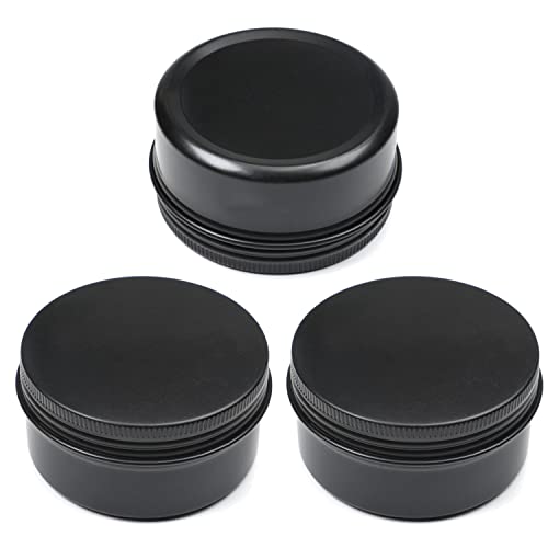 Othmro 3pcs 2.7oz Metal Round Tins Aluminum Tin Cans Containers with Screw Lid, 68 * 35mm(DxH) Black tin cans for Salve, Spices, Lip Balm, Tea or Candies 80ml