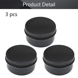 Othmro 3pcs 2.7oz Metal Round Tins Aluminum Tin Cans Containers with Screw Lid, 68 * 35mm(DxH) Black tin cans for Salve, Spices, Lip Balm, Tea or Candies 80ml