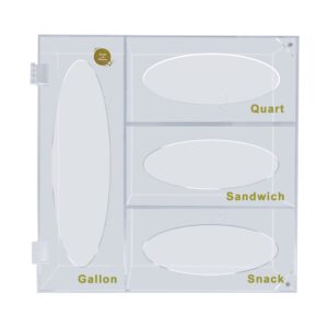 plastic bag holder for kitchen organization – storage bags acrylic organizers quart, gallon, snack, sandwich clear wall organizer food easy refill system(clear), ‎11.8 x 11.8 3.03 inches