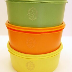 Vintage Tupperware Servalier 6 Piece Stacking Canister Set Orange Yellow Green 8 Cups