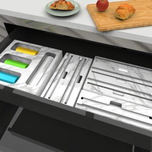 Acrylic Kitchen Drawer Organizer with Marble Design for Ziplock Bags of Various Sizes - Compatible with Gallon, Quart, Sandwich, and Snack Bags (1 Box with 4 Slots)