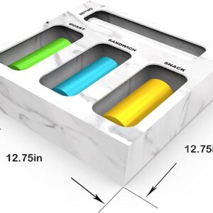 Acrylic Kitchen Drawer Organizer with Marble Design for Ziplock Bags of Various Sizes - Compatible with Gallon, Quart, Sandwich, and Snack Bags (1 Box with 4 Slots)