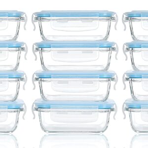 M MCIRCO [12-Pack, 6.3oz] Small Glass Food Storage Containers, Small Glass Containers with Lids, Small Glass Jars for Snacks, Dips, Sauces, BPA Free, Freezer, Microwave & Dishwasher Friendly, Blue