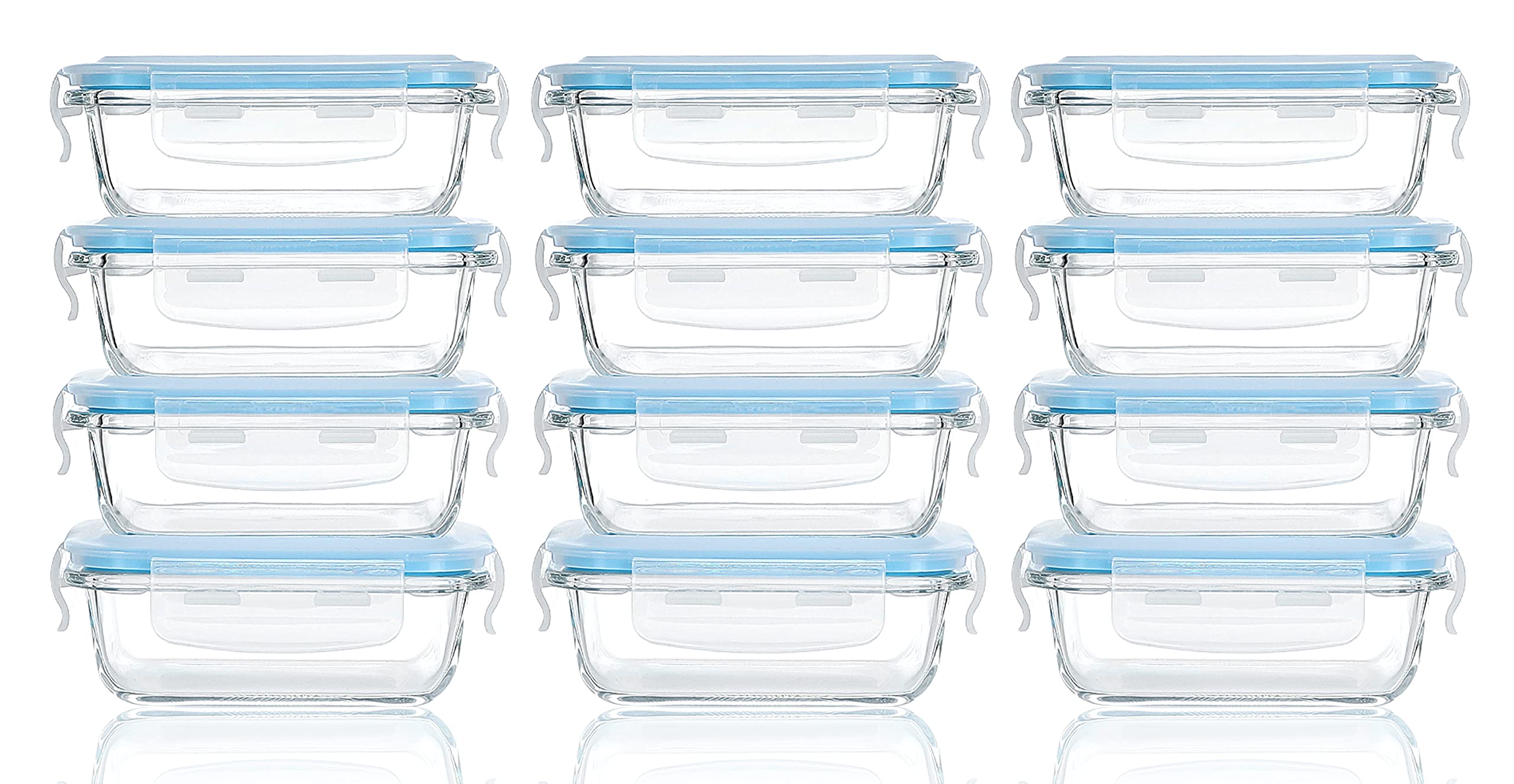 M MCIRCO [12-Pack, 6.3oz] Small Glass Food Storage Containers, Small Glass Containers with Lids, Small Glass Jars for Snacks, Dips, Sauces, BPA Free, Freezer, Microwave & Dishwasher Friendly, Blue