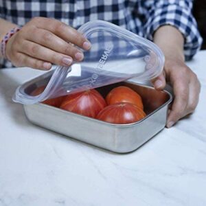 U Konserve Stainless Steel Rectangle Food Storage Bento Box Container, Leak Proof Silicone Lid Dishwasher Safe - Plastic Free, (25oz Clear)