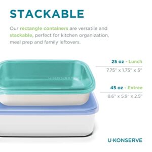 U Konserve Stainless Steel Rectangle Food Storage Bento Box Container, Leak Proof Silicone Lid Dishwasher Safe - Plastic Free, (25oz Clear)