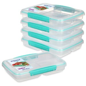 sistema 5-piece food storage containers with 3 compartments and lids for meal prep, dishwasher safe, 11.8oz, clear/green, pack of 5