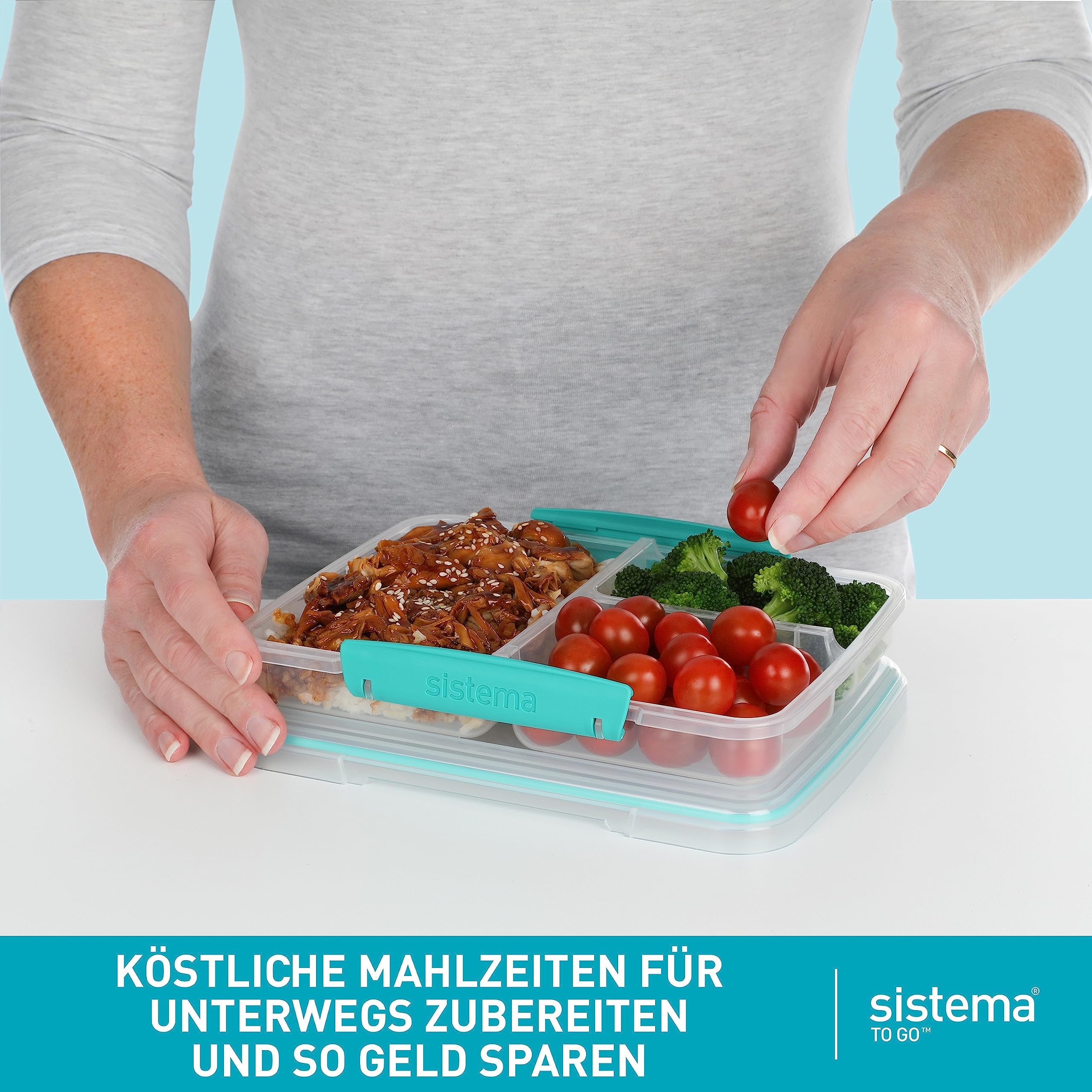 Sistema 5-Piece Food Storage Containers with 3 Compartments and Lids for Meal Prep, Dishwasher Safe, 11.8oz, Clear/Green, Pack of 5