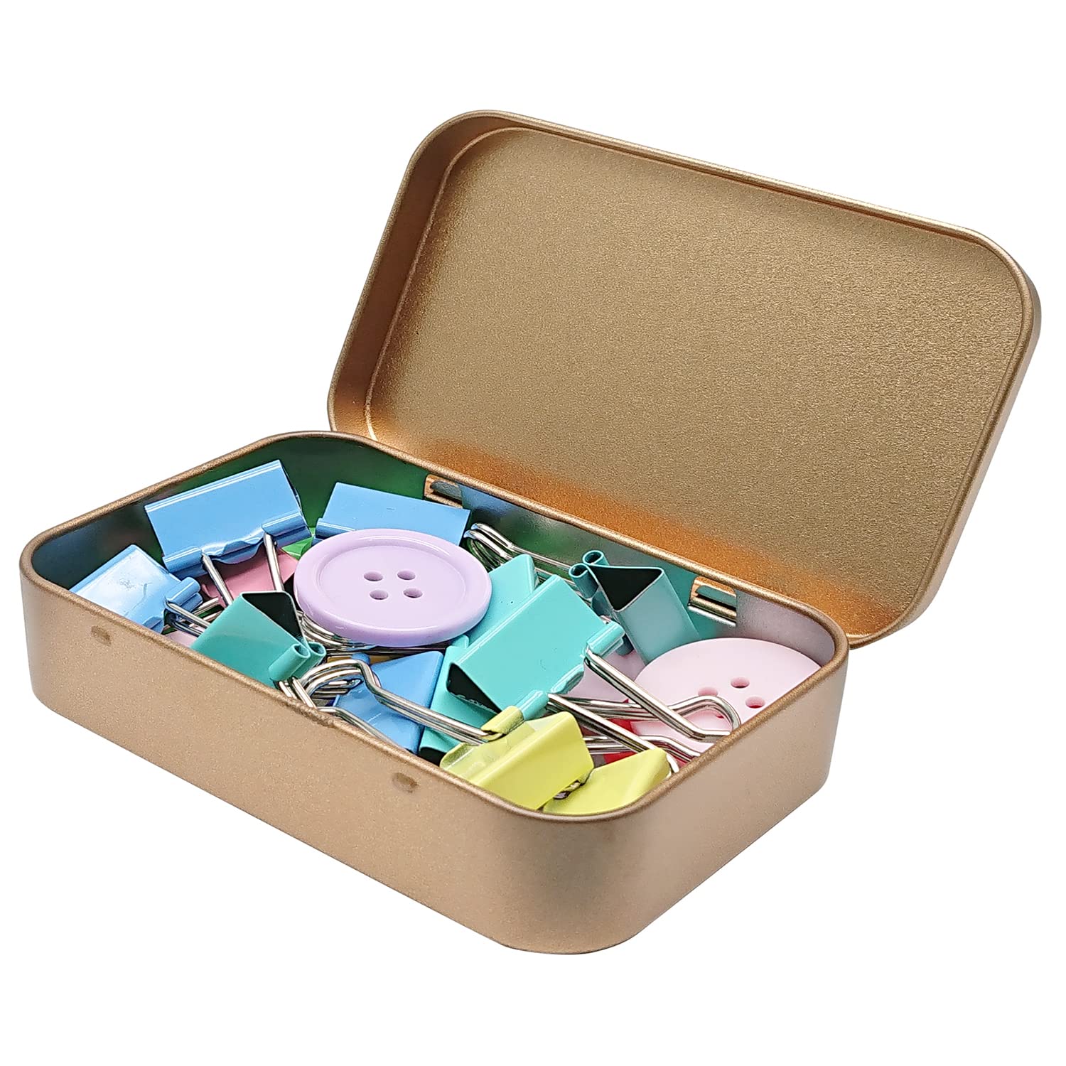 6 Pcs Metal Hinged Tin Box Container Mini Portable Small Storage Container Kit with Lid for Home Storage 3.7 x 2.3 x 0.8 Inch, Gold