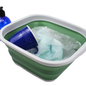 SAMMART 5.5L (1.4 Gallons) Set of 2 Collapsible Tub - Foldable Dish Tub - Portable Washing Basin - Space Saving Plastic Washtub (Grey + Dark Sea Green)