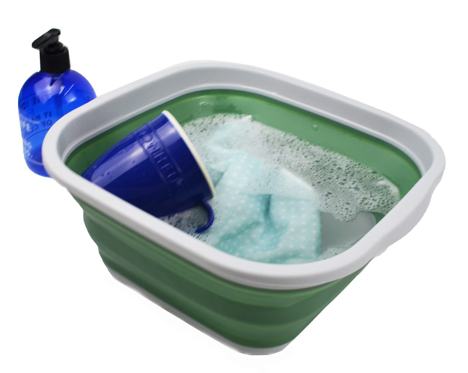 SAMMART 5.5L (1.4 Gallons) Set of 2 Collapsible Tub - Foldable Dish Tub - Portable Washing Basin - Space Saving Plastic Washtub (Grey + Dark Sea Green)