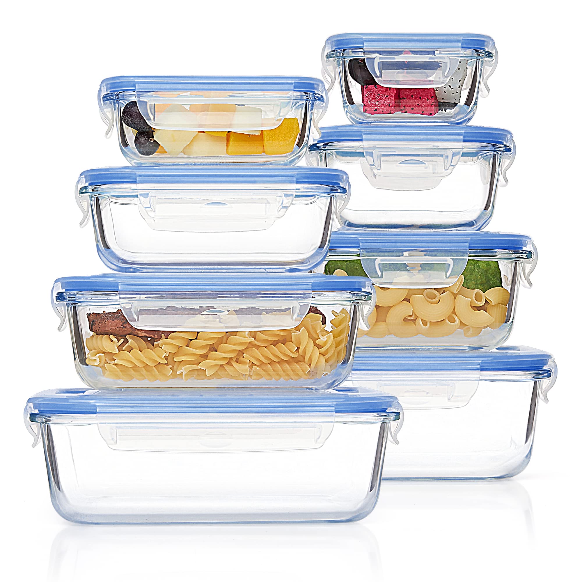 Vtopmart 16 Pieces Glass Meal Prep Container with Lids, Snapware Lunch Containers for Food Storage, Airtight Kitchen Container for Leftover, Microwave, Oven, Freezer and Dishwasher Safe, BPA Free