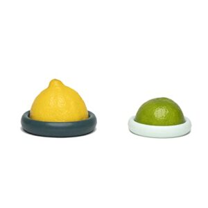 food huggers 2pc reusable silicone citrus savers | bpa free & dishwasher safe | fruit produce storage for orange, lemon, lime, banana, cans & more | 2 pack round, forest mint