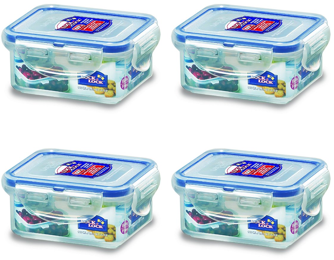 Lock & Lock Rectangular Water Tight Food Container, Set of 4 (6 oz each)