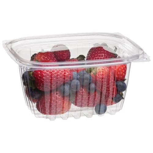 Eco-Products Clear Disposable Rectangular Deli Container with Lid, Eco-Friendly Compostable PLA Plastic Food Container, 16 oz, Case of 300