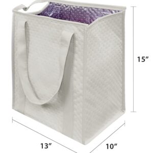 Gift Expressions Insulated Reusable Grocery Food Bag w/Bottom board, Large,Zippered Top, Recycled Materal … (6CT, Grey)