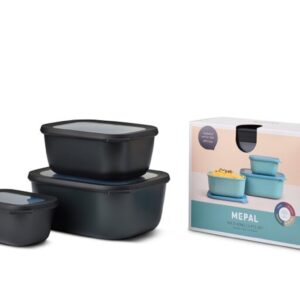 Mepal – Multi bowl Cirqula 3-piece set Nordic black – 750, 1500, 3000 ml – Food storage containers with lid – Airtight storage box for fridge & freezer, microwave container & serveable dish