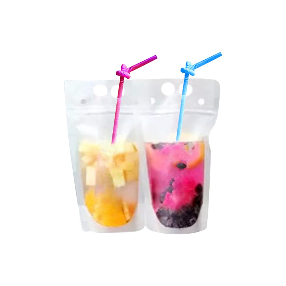 Muka 50 PCS 8 OZ Reusable Frosted Stand up Juice Pouches with Reusable Straws, Hand-held, 4 Mil