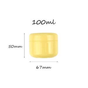 20 Pcs 100ml Plastic Cream Container Round Yellow Jars Face Cream Lotion Pot Cosmetics Storage Container DIY Makeup Sample