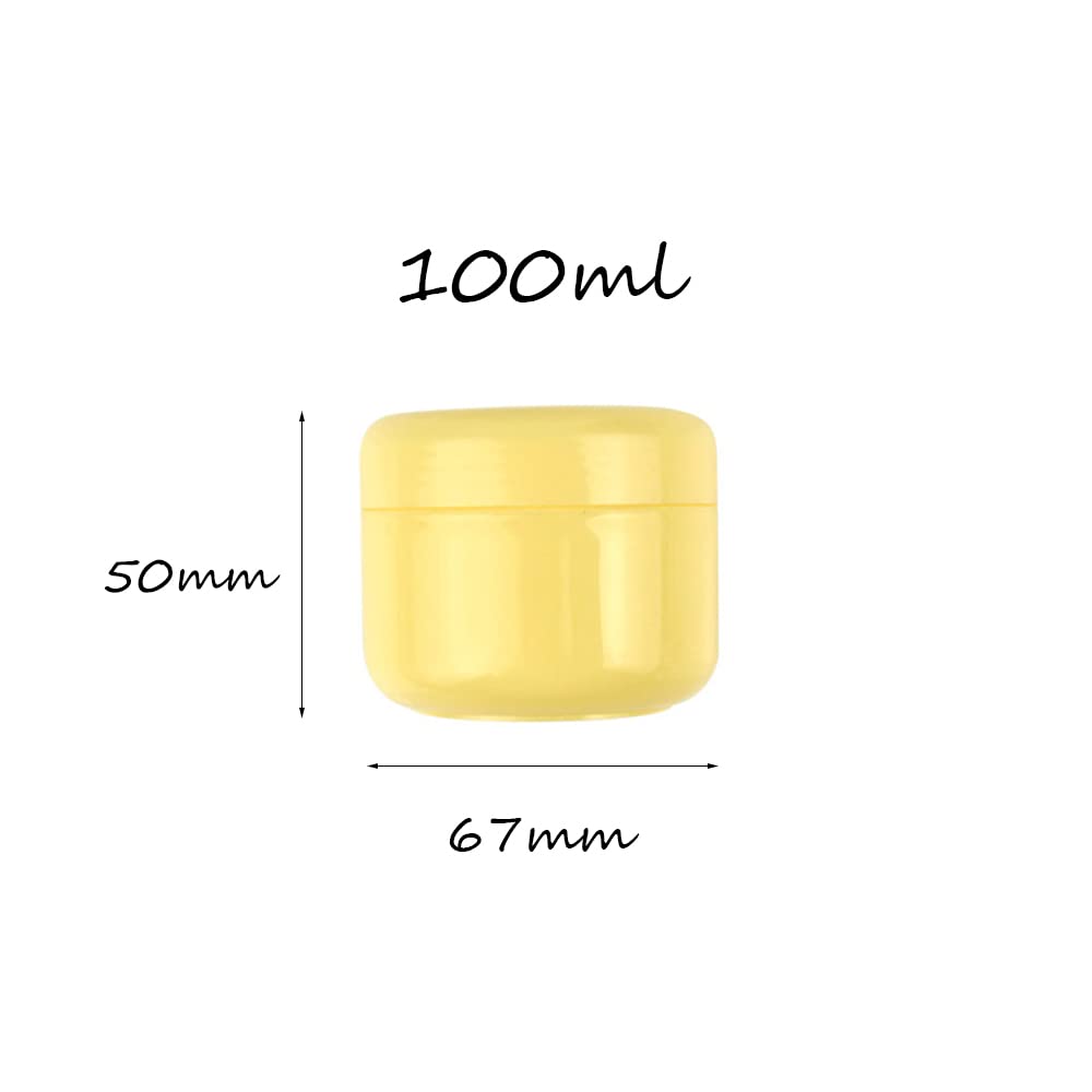 20 Pcs 100ml Plastic Cream Container Round Yellow Jars Face Cream Lotion Pot Cosmetics Storage Container DIY Makeup Sample