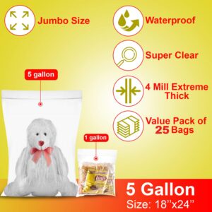 Clearly Elegant { 4 MILL } - EXTRA THICK Large Roaster Food Storage reclosable Bag, '' 5 Gallon Big Strong Clear HEAVY Plastic Bags, Easy Open & Close, Mil 18' x 24', 10 Pack