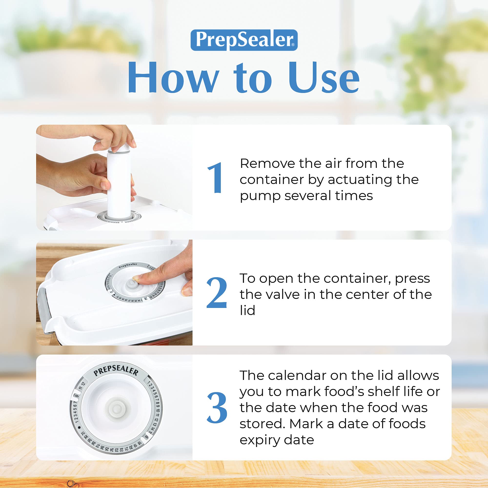 PrepSealer Food Saving Airtight BPA-free Tritan Vacuum Container (2L Rectangle + Pump + Tray) - Marinating, Fruit Keeper