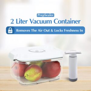 PrepSealer Food Saving Airtight BPA-free Tritan Vacuum Container (2L Rectangle + Pump + Tray) - Marinating, Fruit Keeper