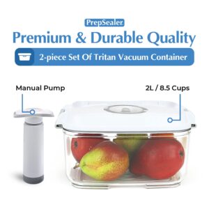 PrepSealer Food Saving Airtight BPA-free Tritan Vacuum Container (2L Rectangle + Pump + Tray) - Marinating, Fruit Keeper